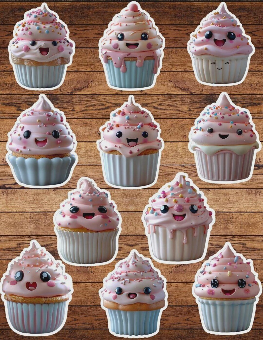 Cute Kawaii Cupcake Vinyl Die Cut Sticker Set Sticker Laptop Sticker ...