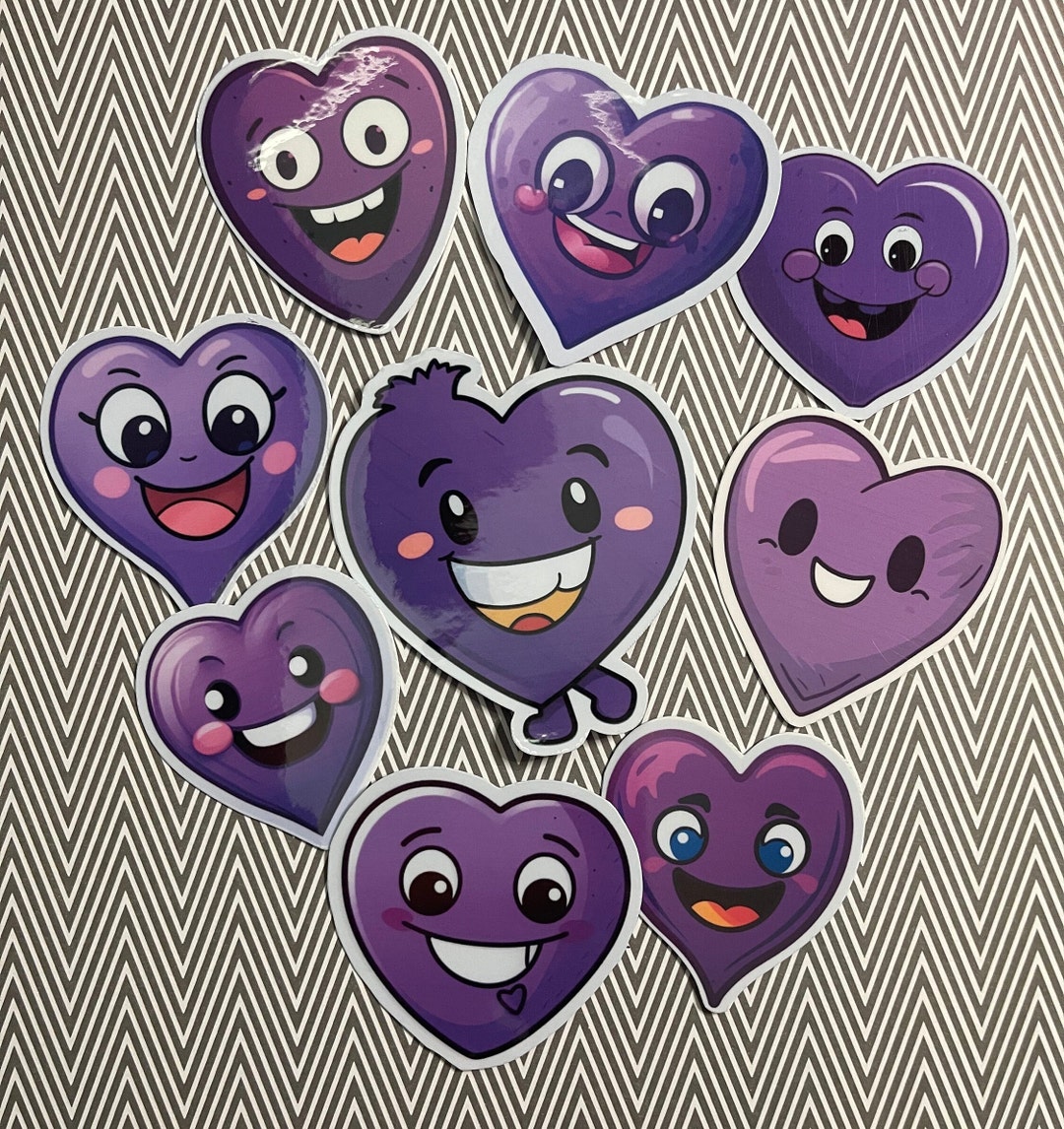 Smiling Purple Heart Sticker Set | Funny Sticker | Laptop Sticker ...