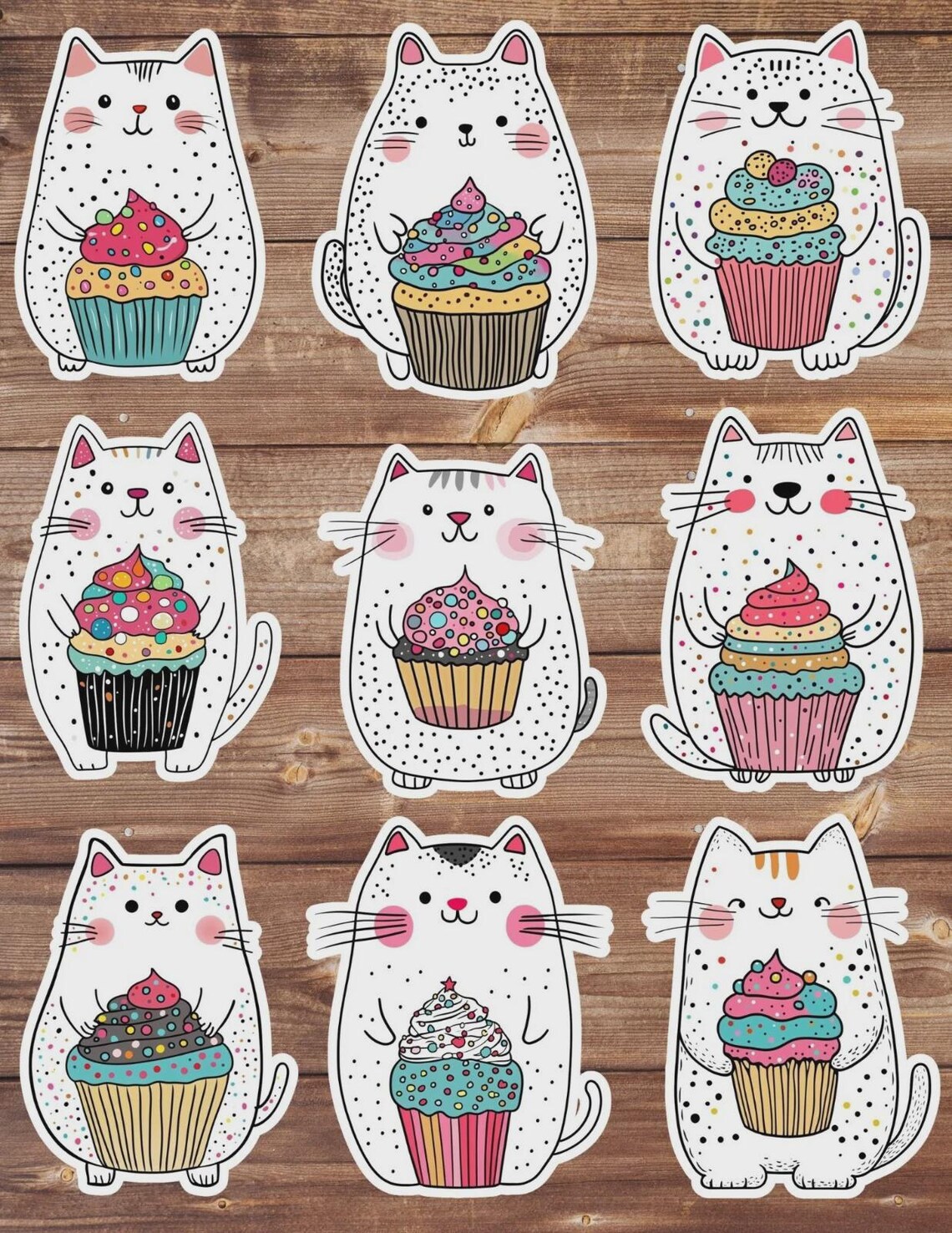 Cat With Cupcake Vinyl Sticker Set | Laptop, Water Bottle - Etsy
