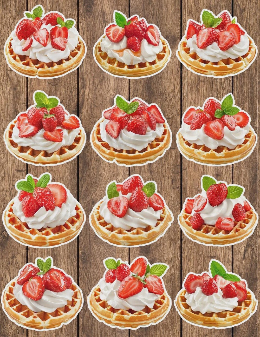 Strawberry Waffle Vinyl Stickers | Cute Foodie Stickers (set of 12) - Etsy