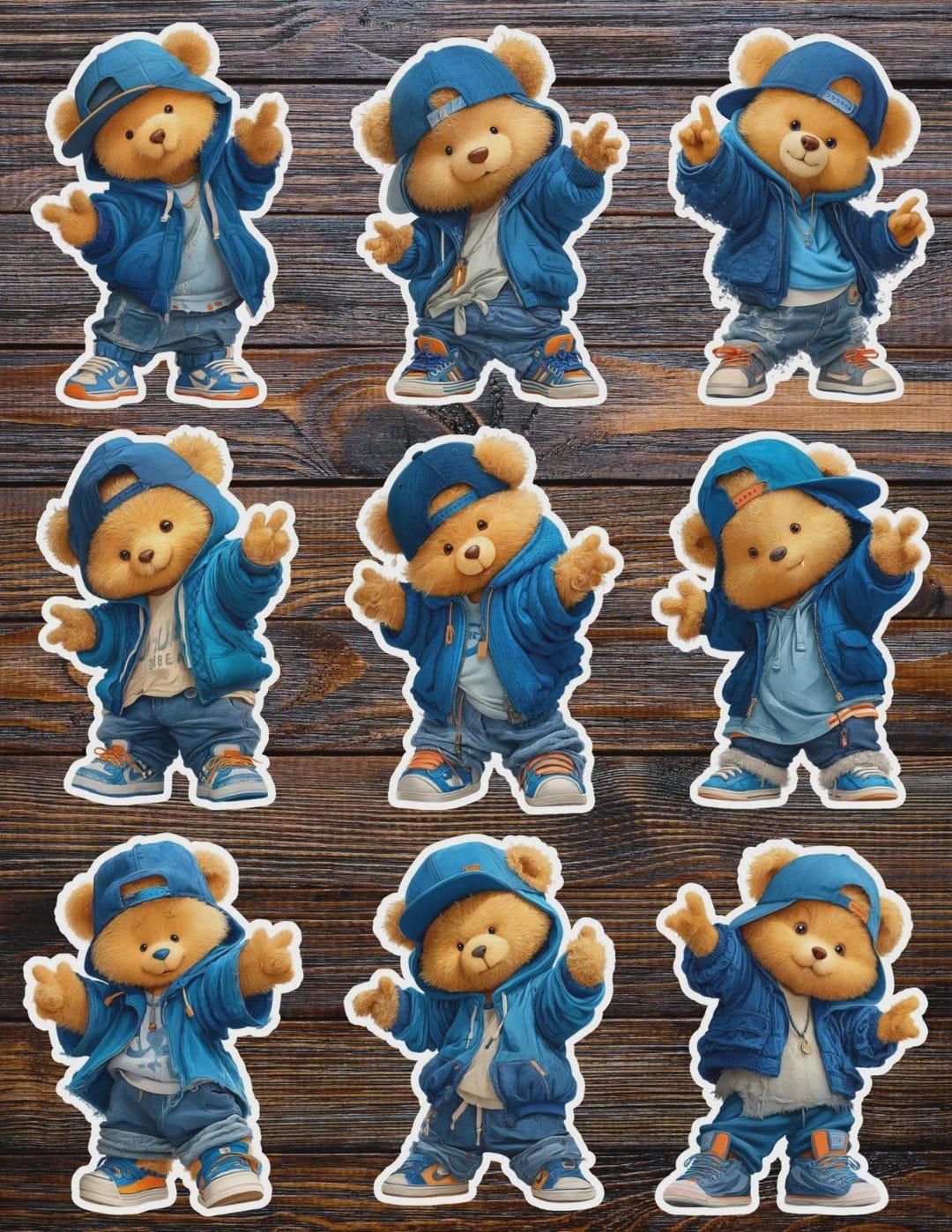 Hip Hop Styled Bear Die Cut Vinyl Sticker Set – for Notebook, Laptop ...