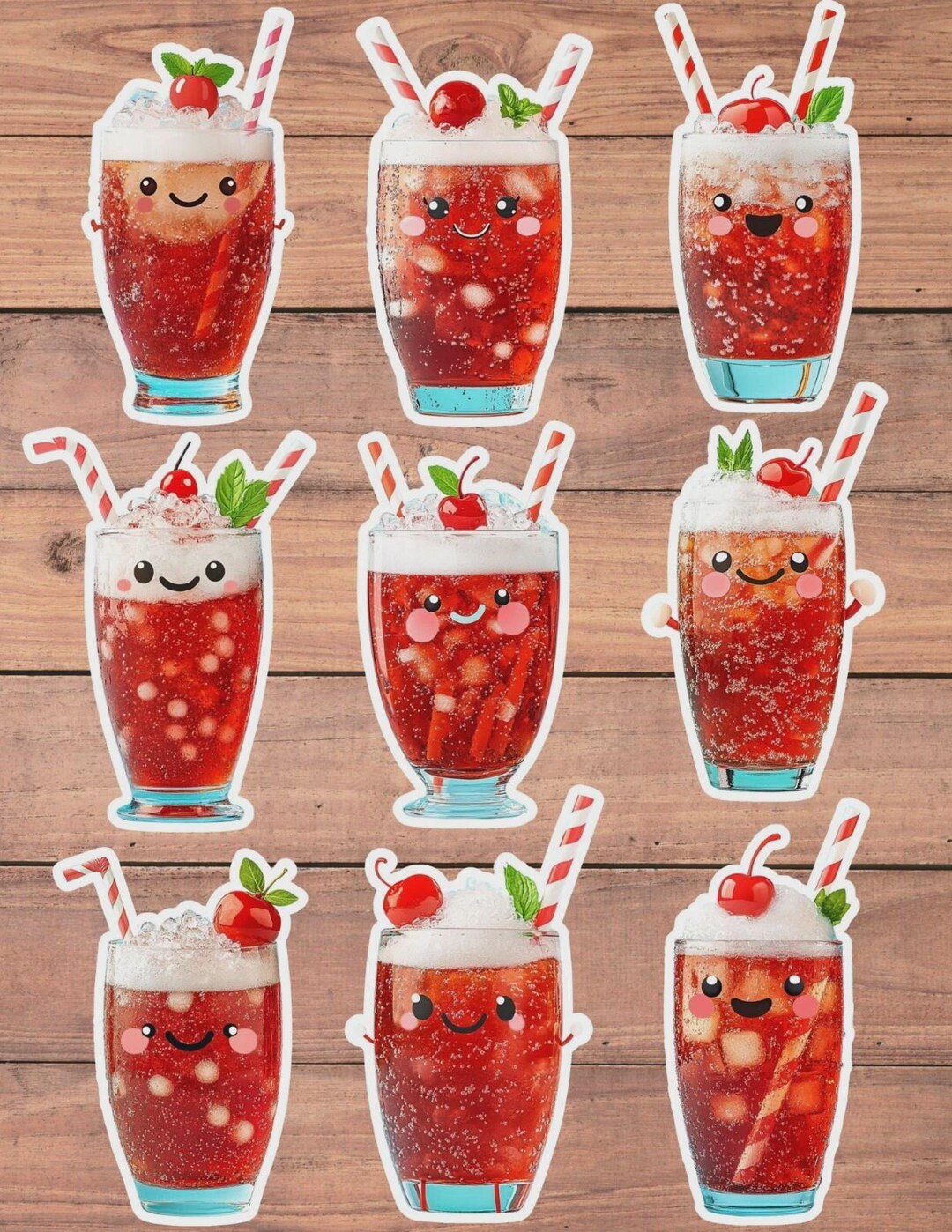 Cute Cherry Cola Die Cut Vinyl Sticker Set – for Notebook, Laptop ...