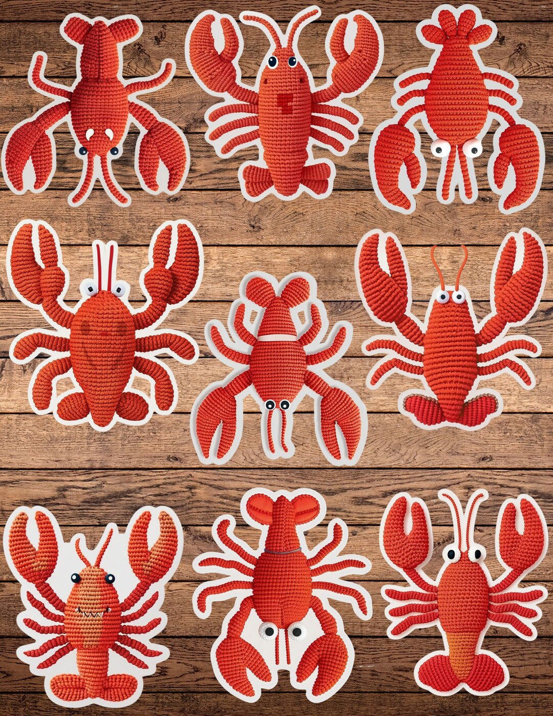 Cute Crochet Lobster Die Cut Sticker Set | Funny Sticker | Laptop ...