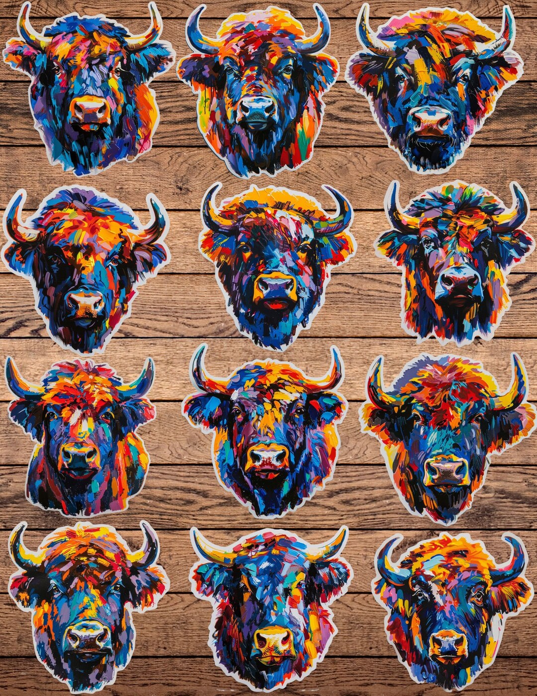 Colorful Bison Die Cut Sticker Set | Funny Sticker | Laptop Sticker ...