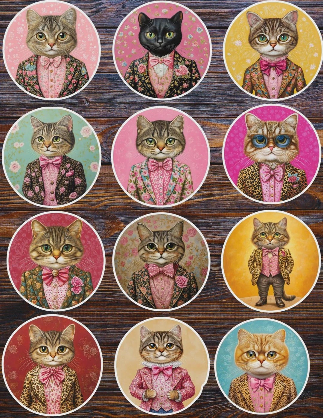 Dapper Cat Circle Die Cut Vinyl Sticker Set – for Notebook, Laptop ...