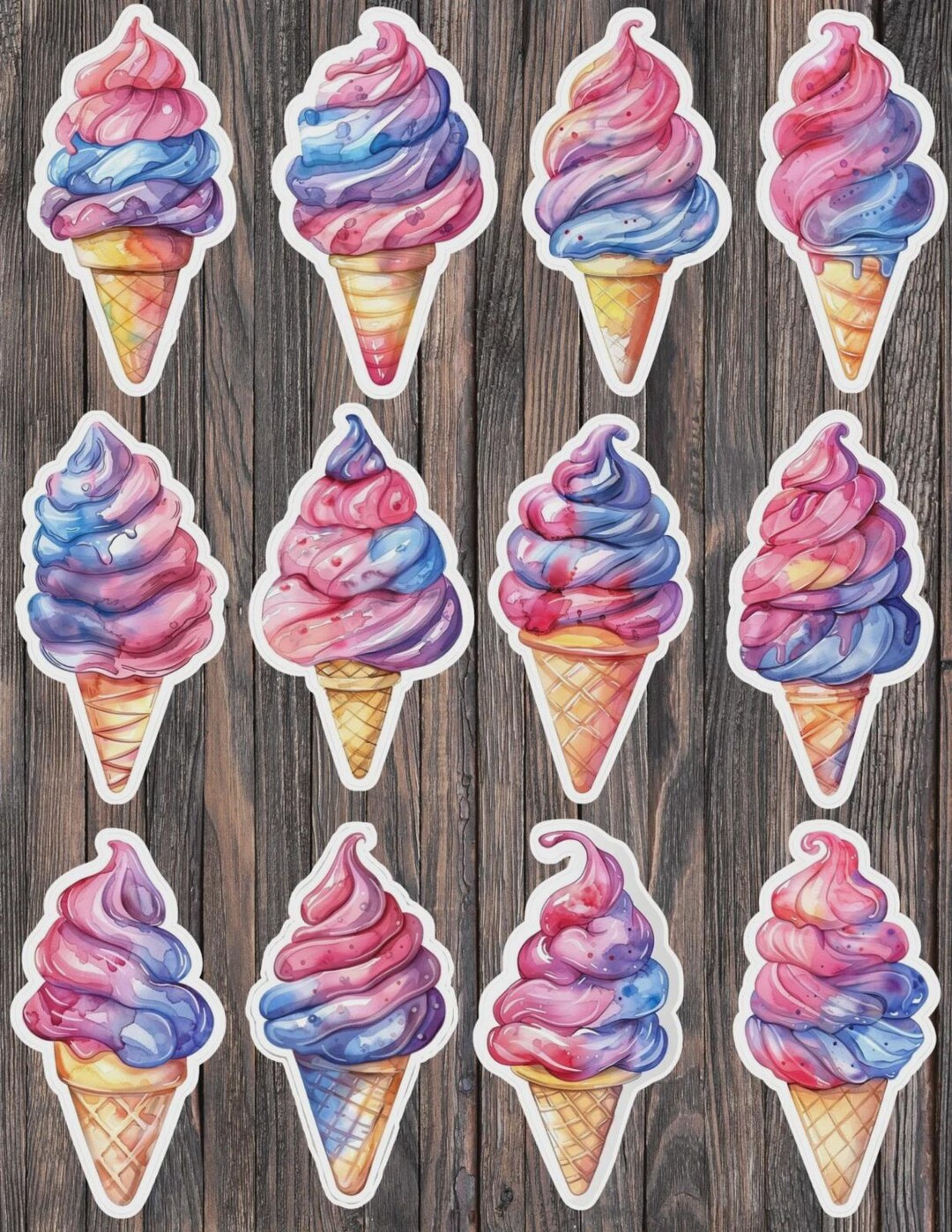 Blue and Pink Ice Cream Cone Vinyl Die Cut Sticker Set Sticker Laptop ...
