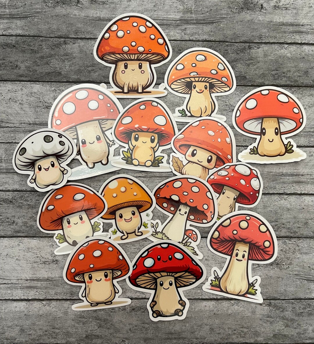 Happy Cute Mushroom Die Cut Vinyl Sticker Set – for Notebook, Laptop ...