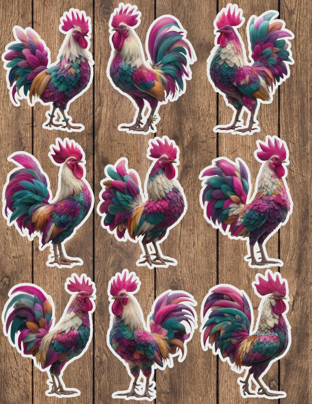 Colorful Rooster Die Cut Vinyl Sticker Set – for Notebook, Laptop ...
