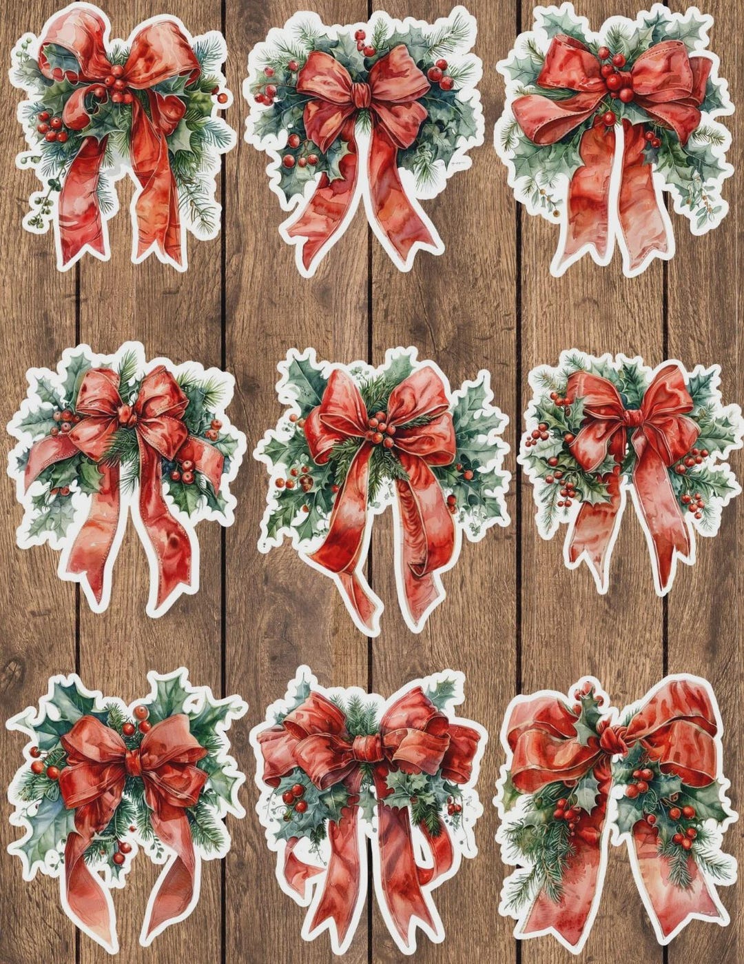 Red Mistletoe Bow Die Cut Vinyl Sticker Set – for Notebook, Laptop ...