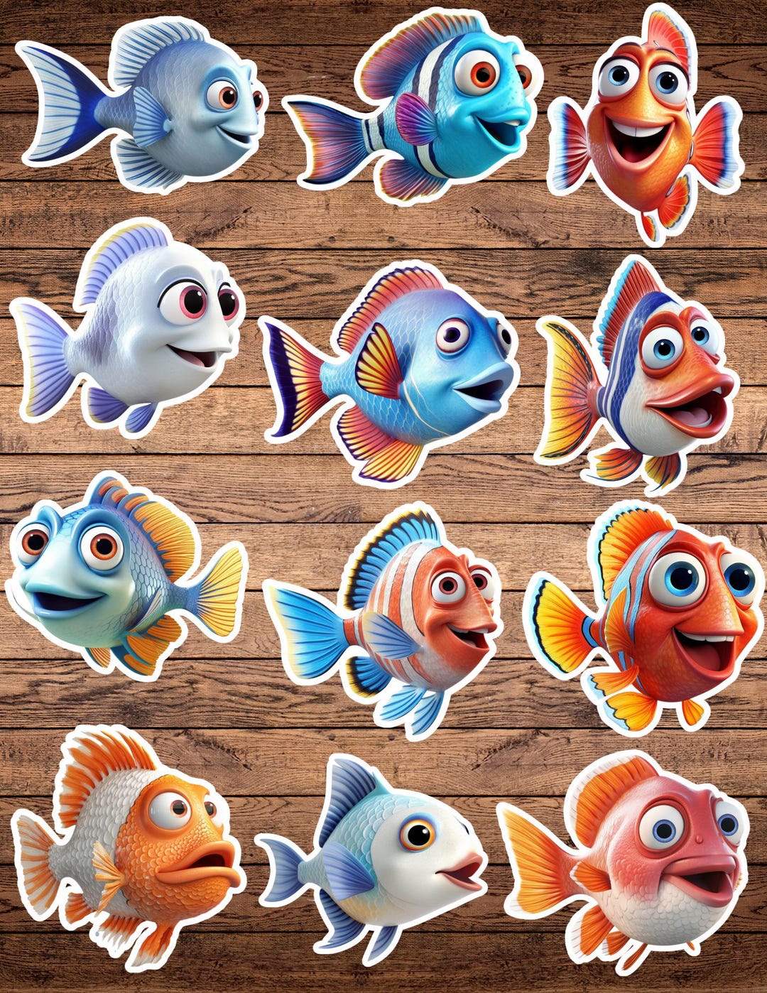 Funny Face Cartoon Fish Die Cut Sticker Set | Funny Sticker | Laptop ...