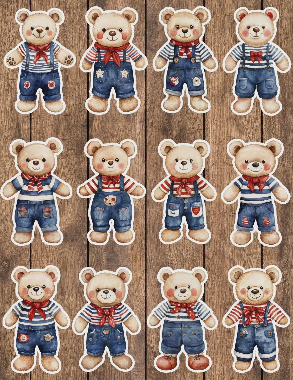 Red White and Blue Bear Vinyl Die Cut Sticker Set | Funny Sticker ...