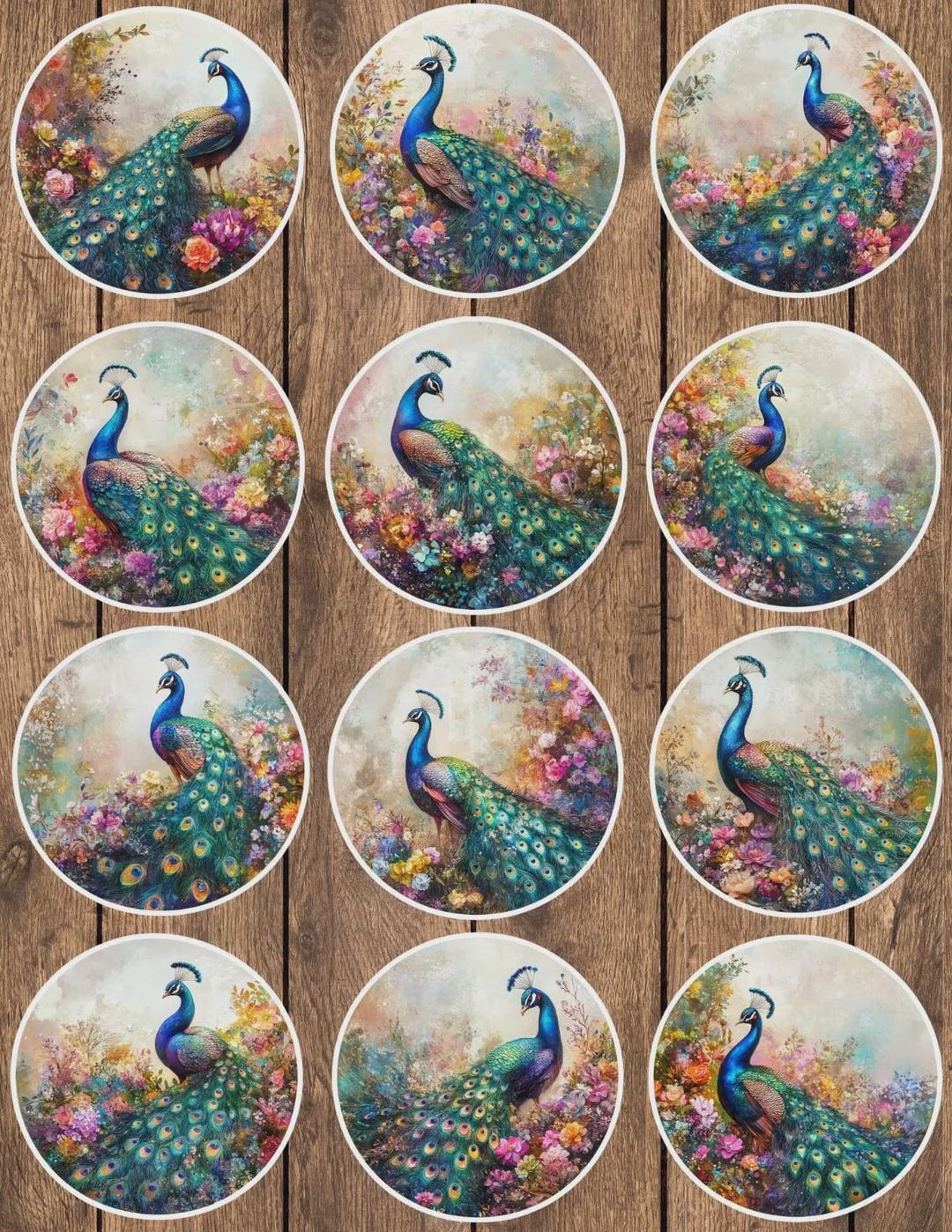 Peacock Round Die Cut Vinyl Sticker Set | Funny Sticker | Laptop ...