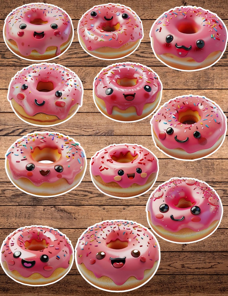 Happy Pink Donut Cut Vinyl Sticker Set | Funny Sticker | Laptop Sticker ...