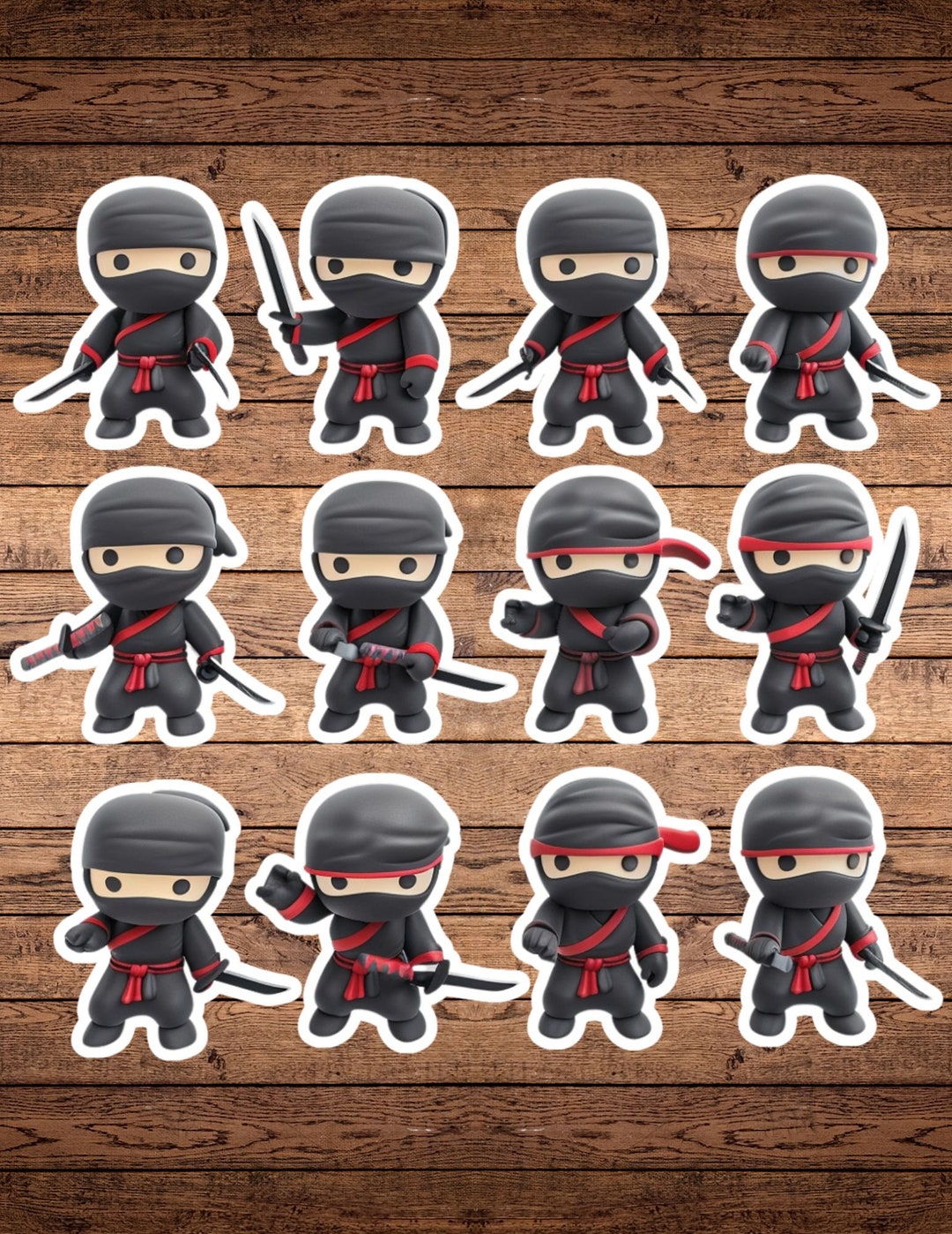 Cartoon Ninja Sticker Set | Action Poses, Die Cut Vinyl (12 Pc) - Etsy