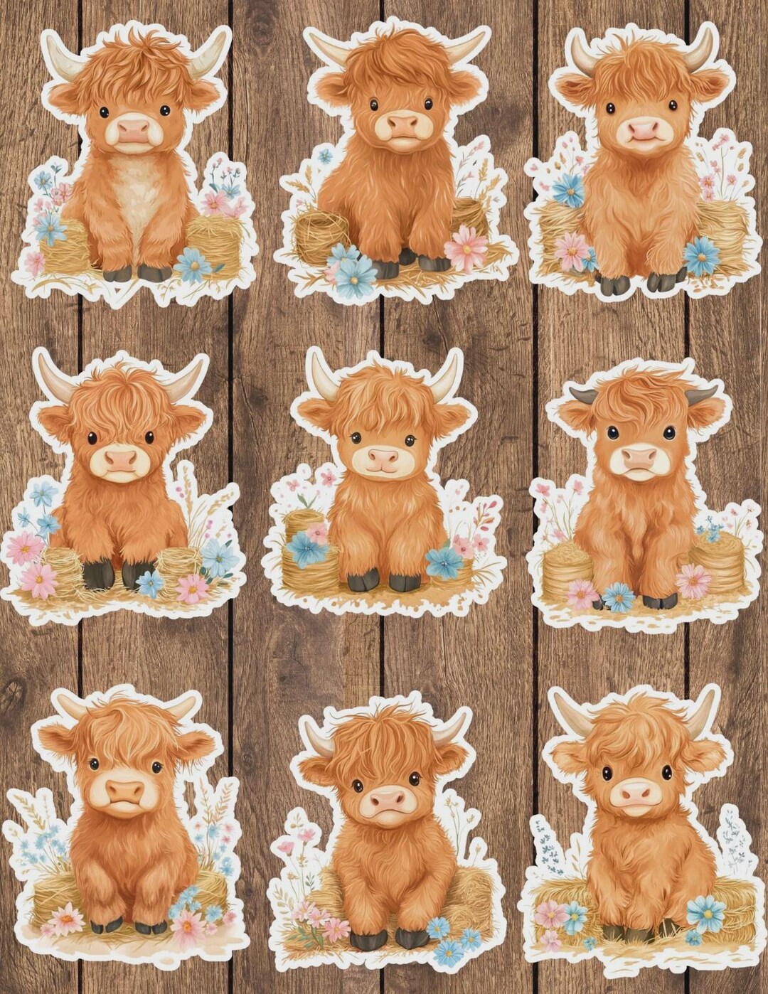 Highland Cow Haystack Vinyl Die Cut Sticker Set | Funny Sticker ...