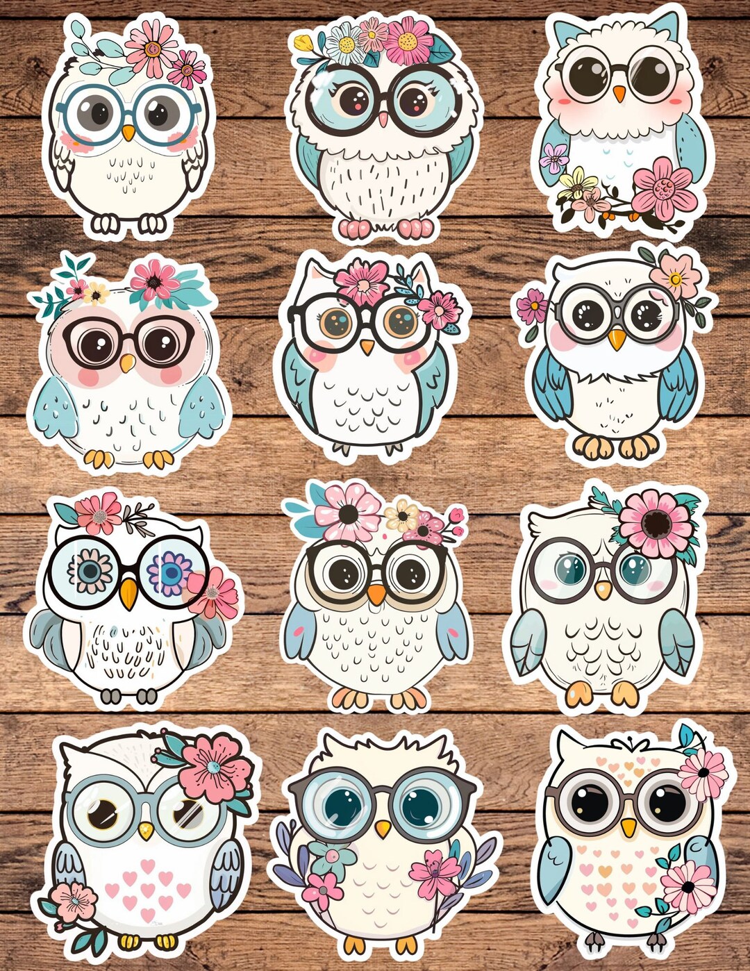 Cute Owl With Glasses Die Cut Vinyl Sticker Set | Funny Sticker ...