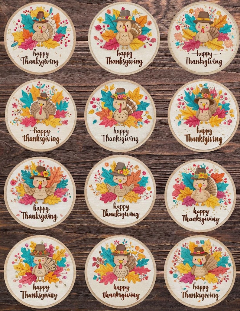 Happy Thanksgiving Circle Vinyl Die Cut Sticker Set | Funny Sticker ...