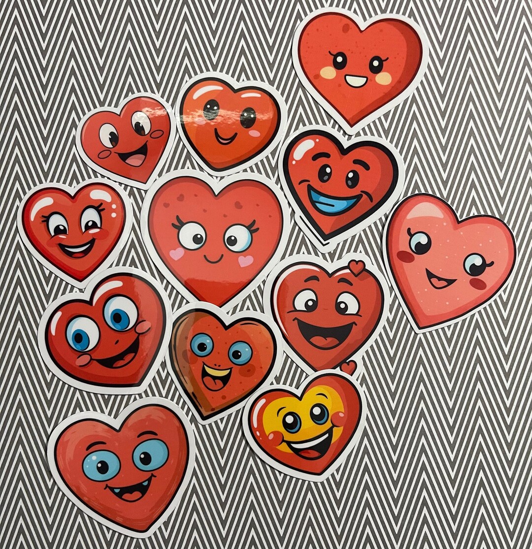 Smiling Red Heart Die Cut Sticker Set | Funny Sticker | Laptop Sticker ...
