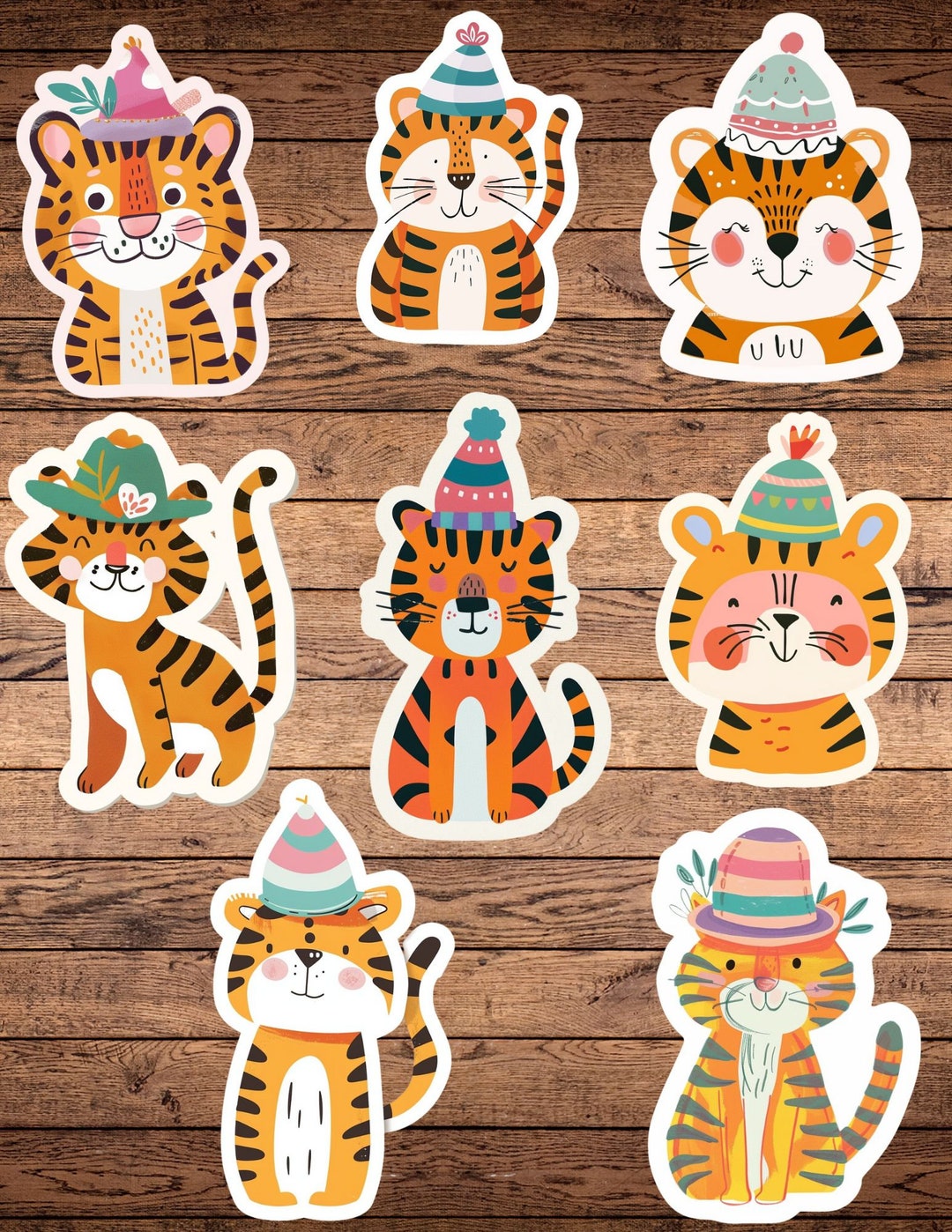 Cartoon Tiger in Hat Die Cut Vinyl Sticker Set | Funny Sticker | Laptop ...