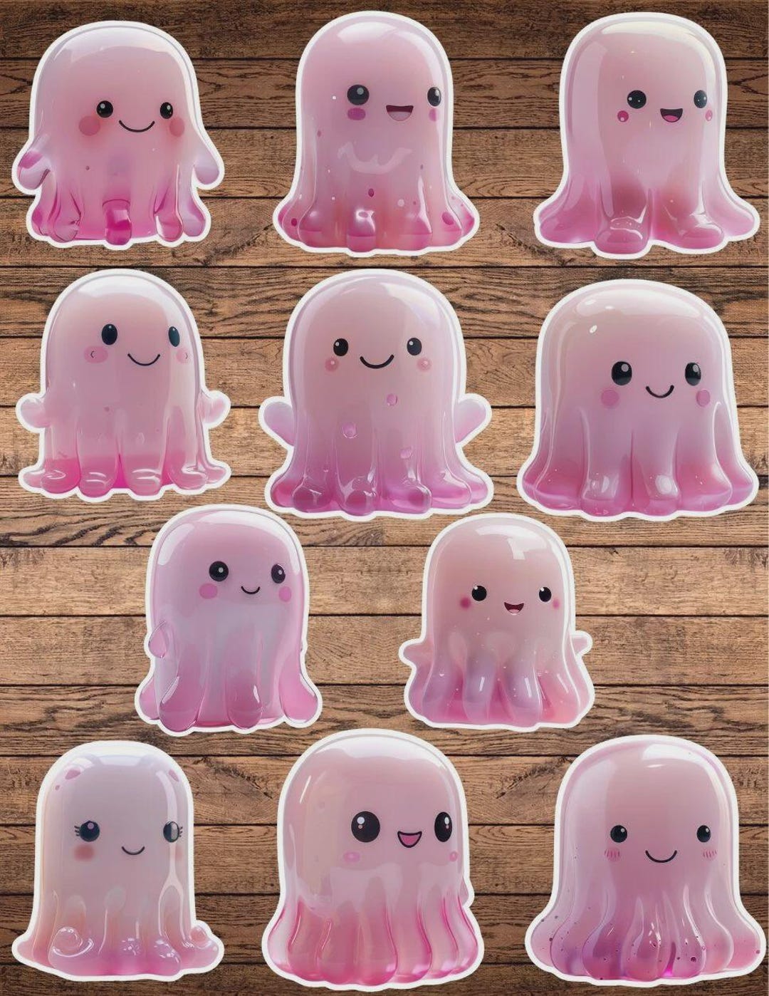 Cute Pink Ghost Die Cut Vinyl Sticker Set – for Notebook, Laptop, Water ...