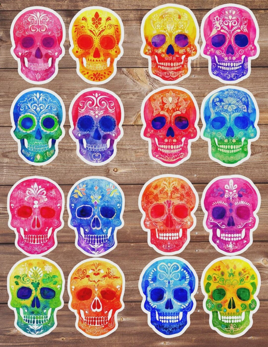 Colorful Skulls Die Cut Vinyl Sticker Set – for Notebook, Laptop, Water ...