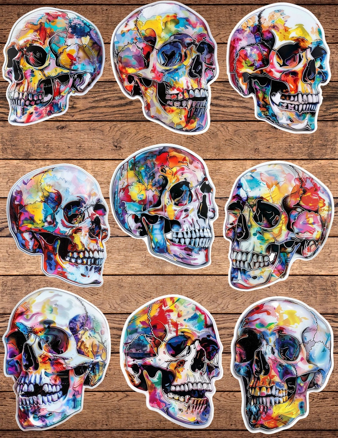 Colorful Skull Die Cut Sticker Set | Funny Sticker | Laptop Sticker ...