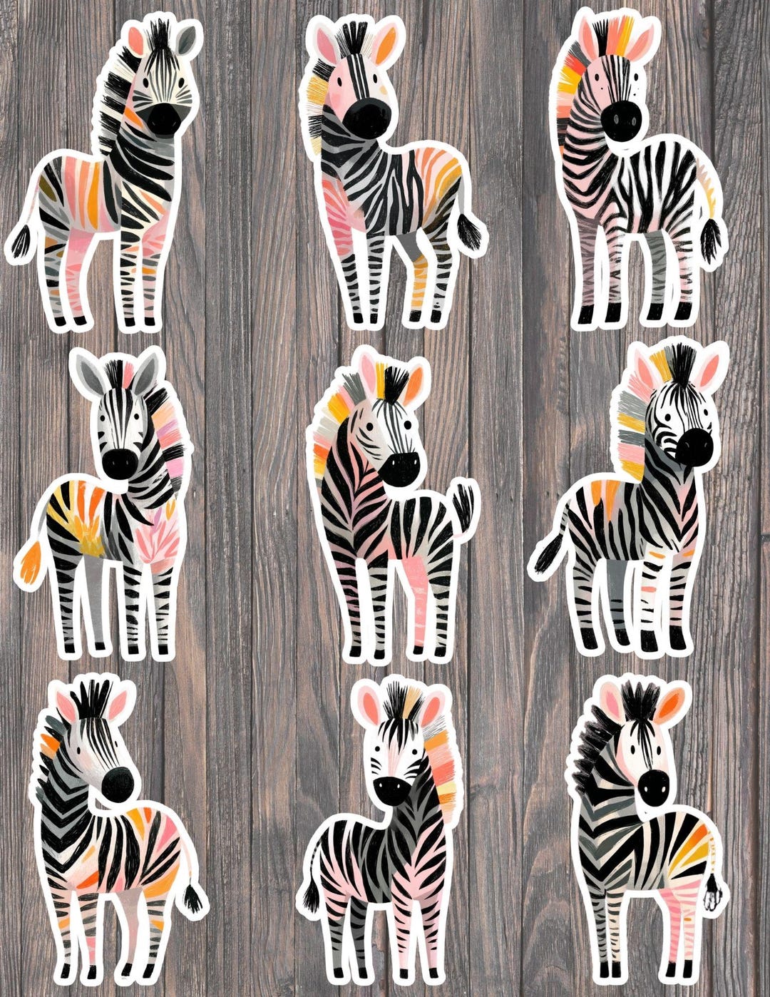 Colorful Zebra Die Cut Vinyl Sticker Set – for Notebook, Laptop, Water ...