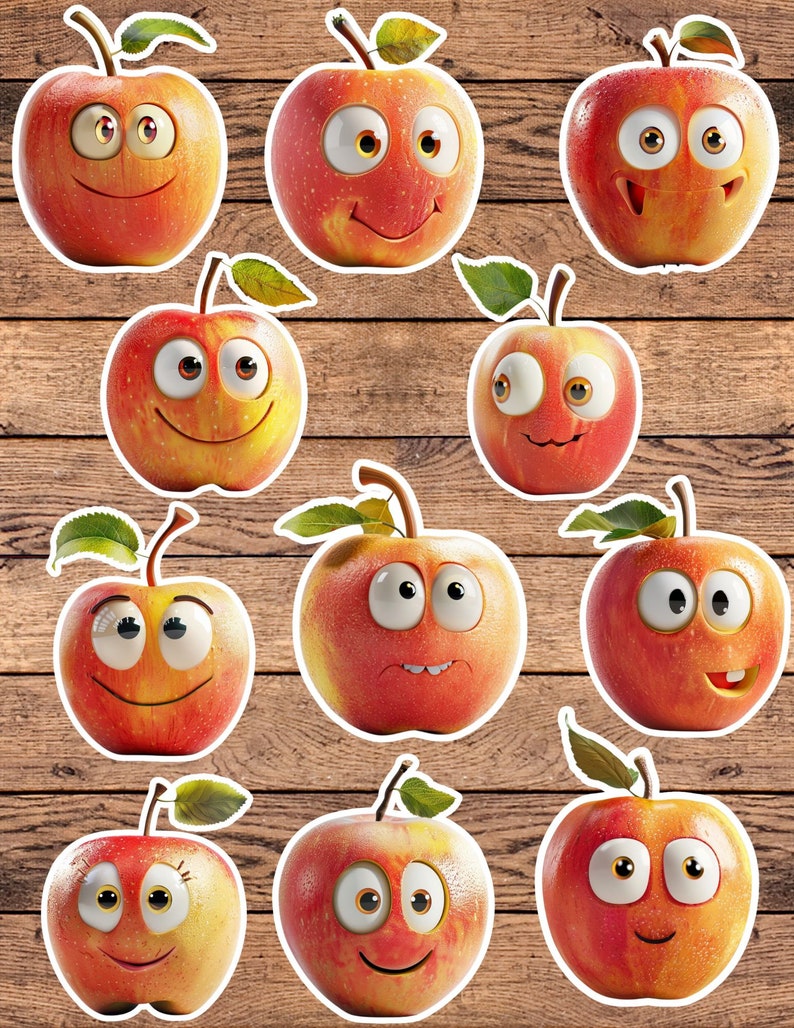 Funny Face Apple Sticker Set | Whimsical Laptop Stickers - Etsy