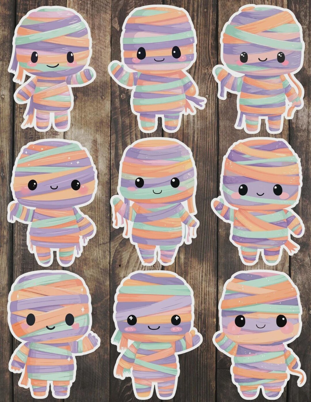 Friendly Pastel Mummy Die Cut Vinyl Sticker Set – for Notebook, Laptop ...