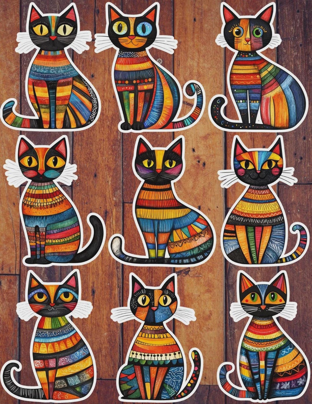 Colorful Cat Die Cut Vinyl Sticker Set – for Notebook, Laptop, Water ...