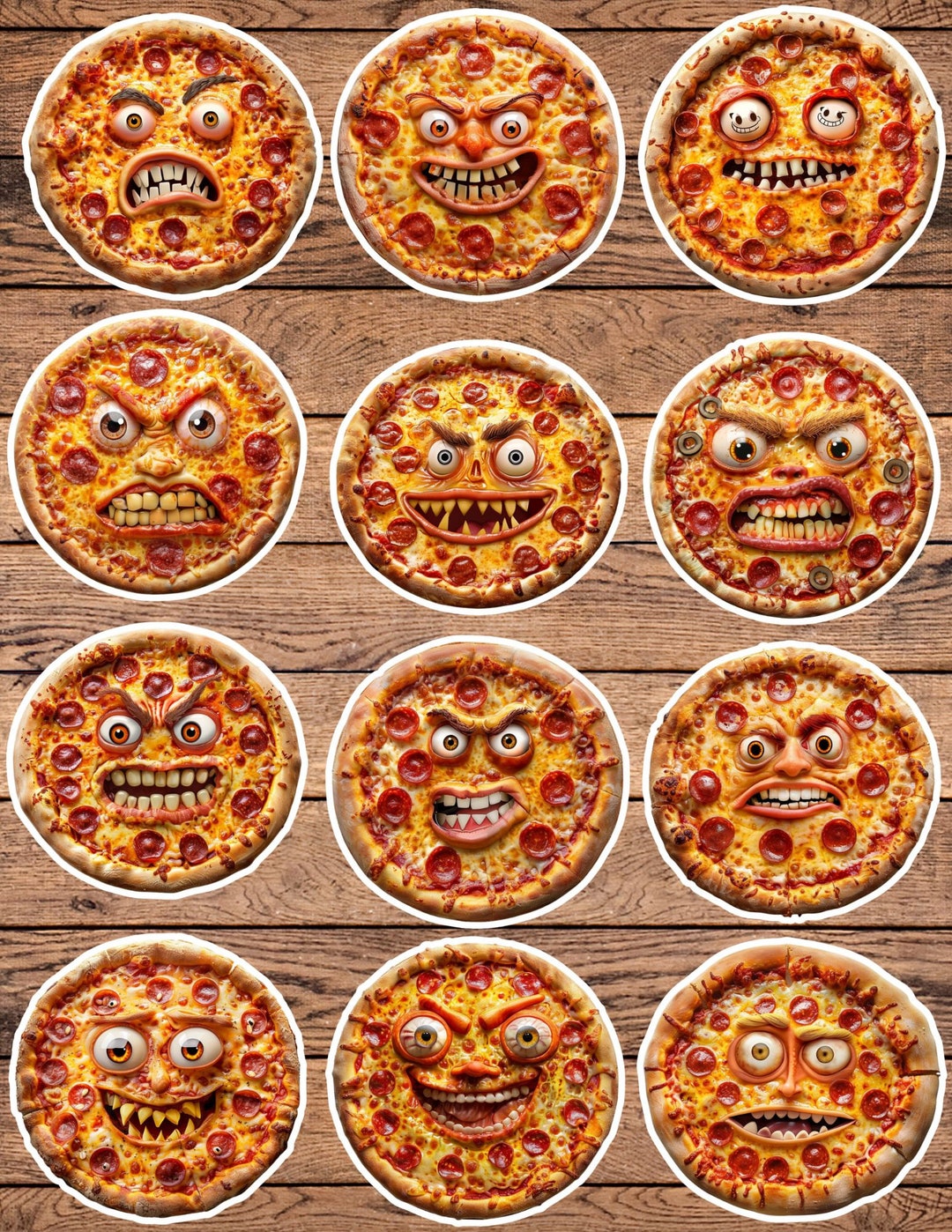 Silly Pizza Face Die Cut Sticker Set | Funny Sticker | Laptop Sticker ...