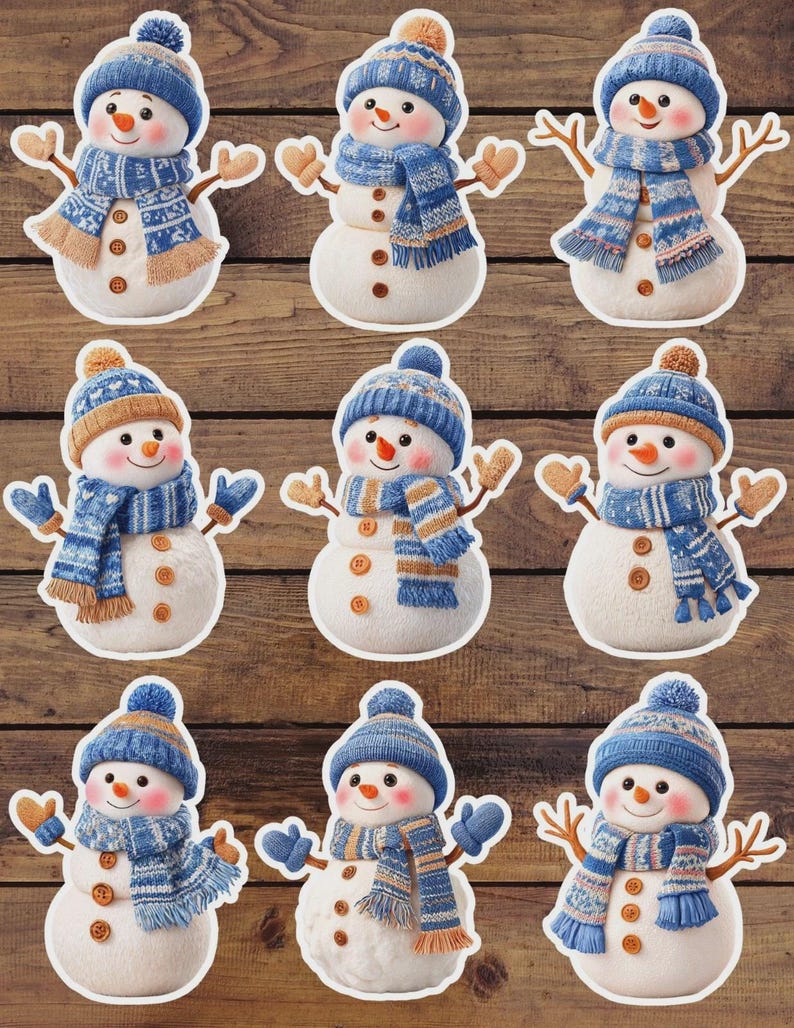 Blue Scarf Snowman Vinyl Die Cut Sticker Set | Funny Sticker | Laptop ...