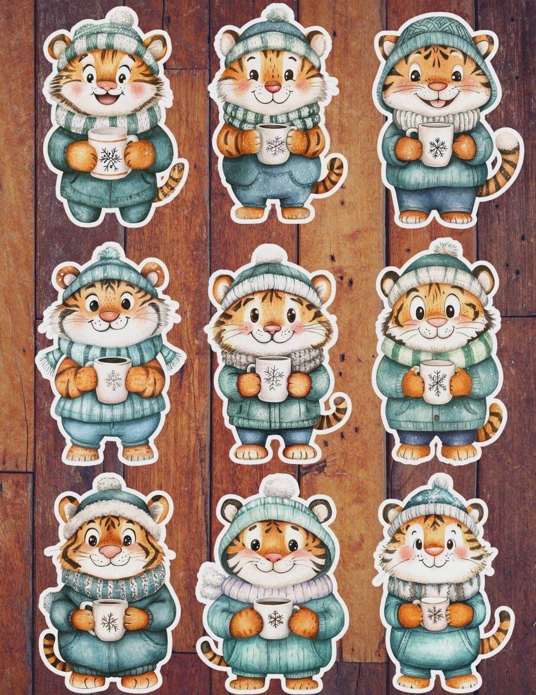 Cozy Winter Tiger Die Cut Vinyl Sticker Set – for Notebook, Laptop ...