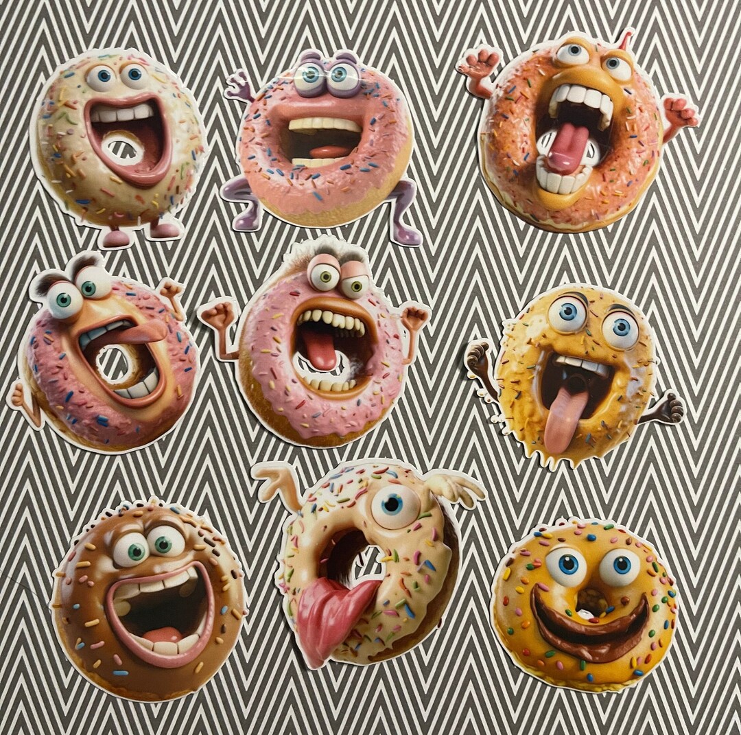 Funny Face Donut Sticker Set | Funny Sticker | Laptop Sticker | Water ...
