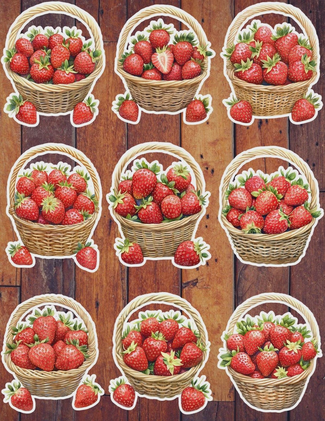 Basket of Strawberries Die Cut Vinyl Sticker Set | Funny Sticker ...