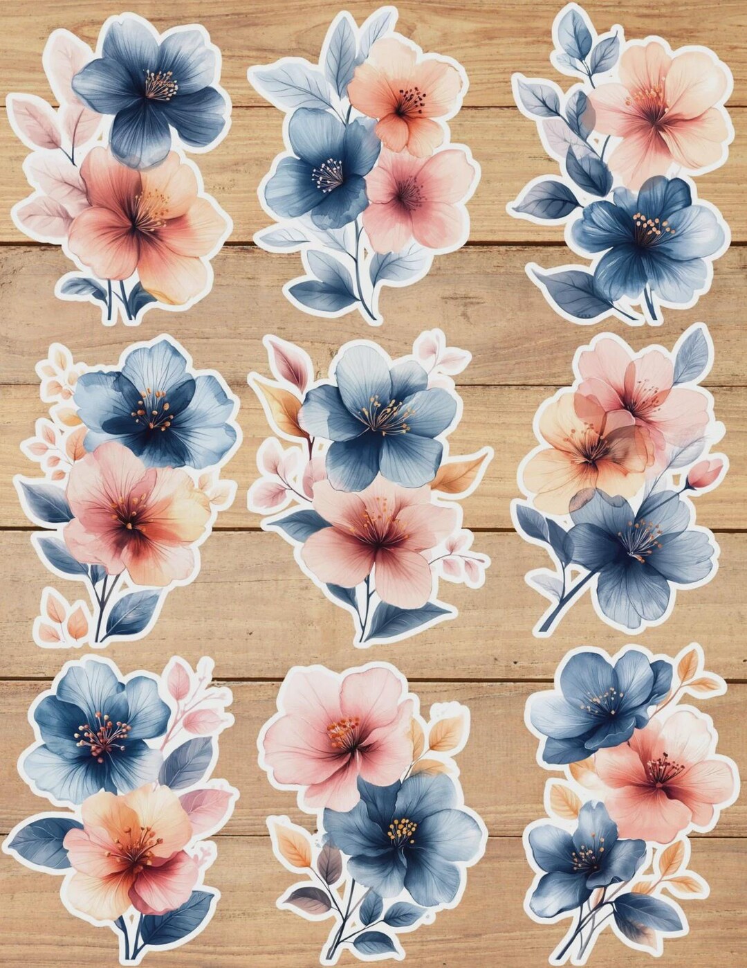Blue and Pink Flowers Die Cut Vinyl Sticker Set | Funny Sticker ...