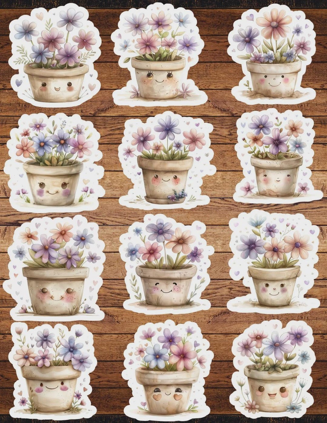 Smiling Flower Pot Die Cut Vinyl Sticker Set | Funny Sticker | Laptop ...