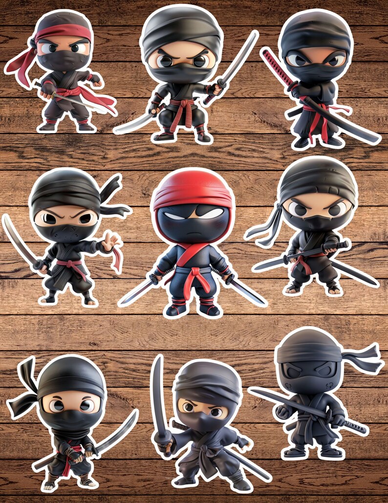 Cartoon Ninja Die Cut Sticker Set | Funny Sticker | Laptop Sticker ...