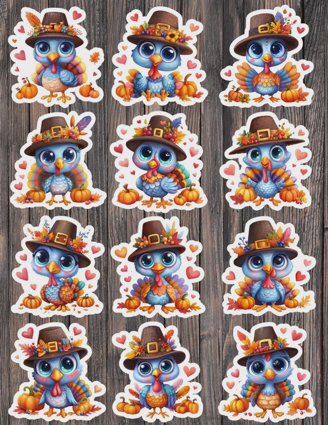 Cute Thanksgiving Turkey Vinyl Die Cut Sticker Set | Funny Sticker ...