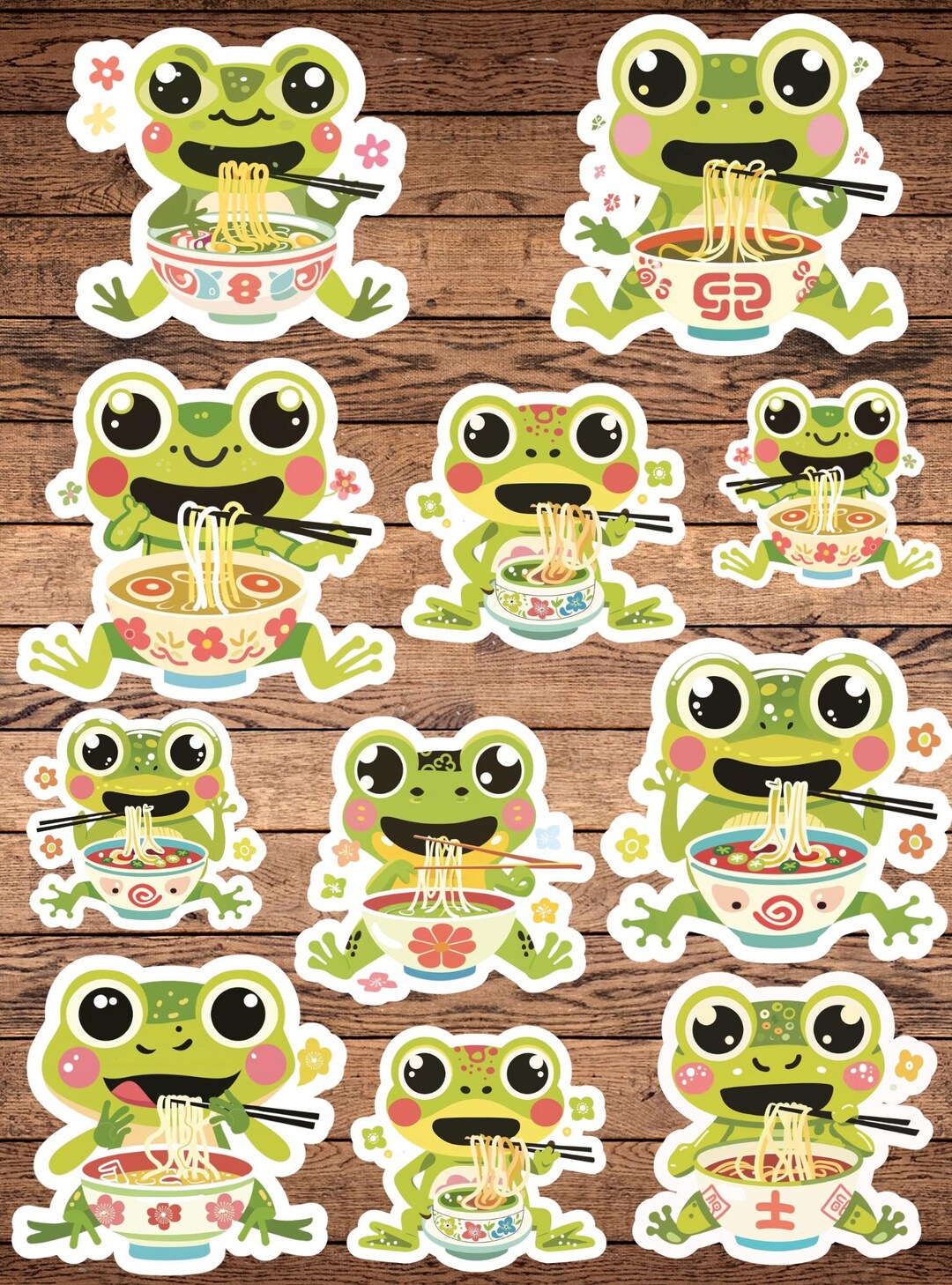 Colorful Cartoon Frog Eating Ramen Sticker Set | Sticker | Laptop ...