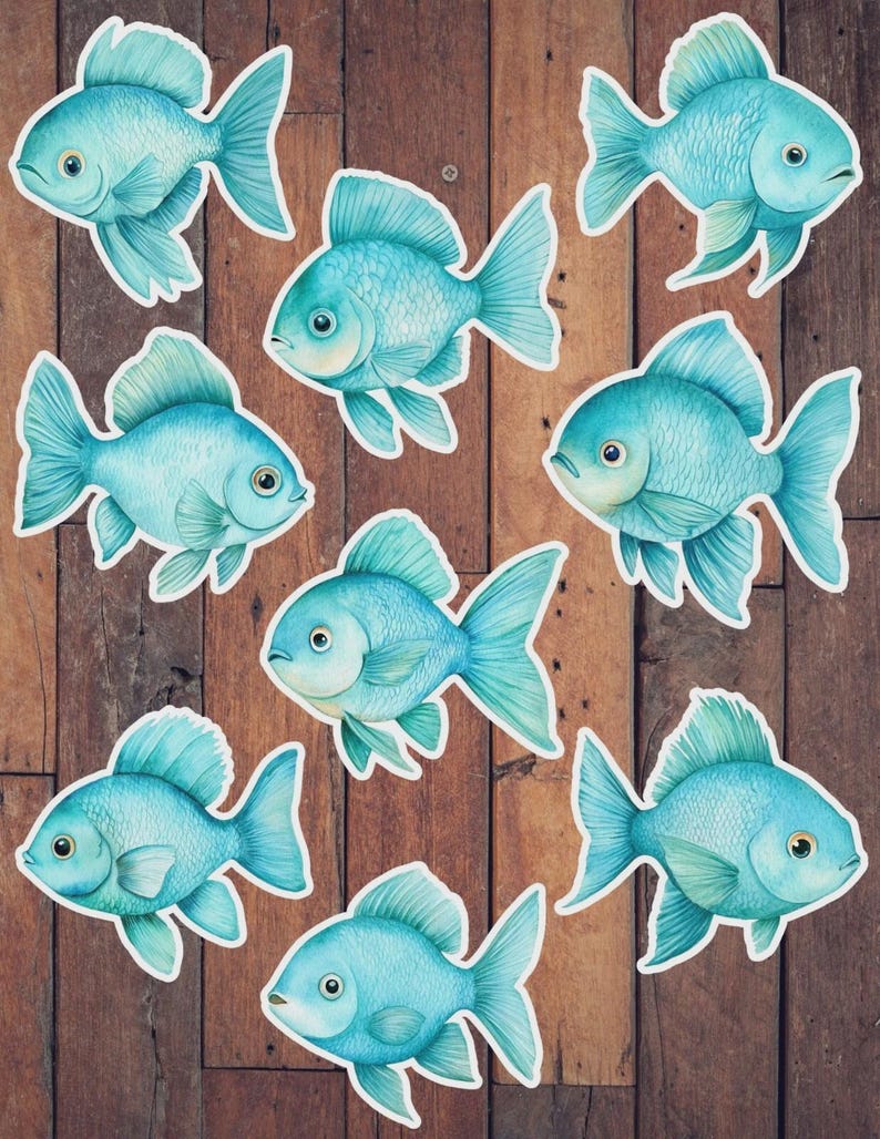 Blue Fish Die Cut Vinyl Sticker Set | Funny Sticker | Laptop Sticker ...