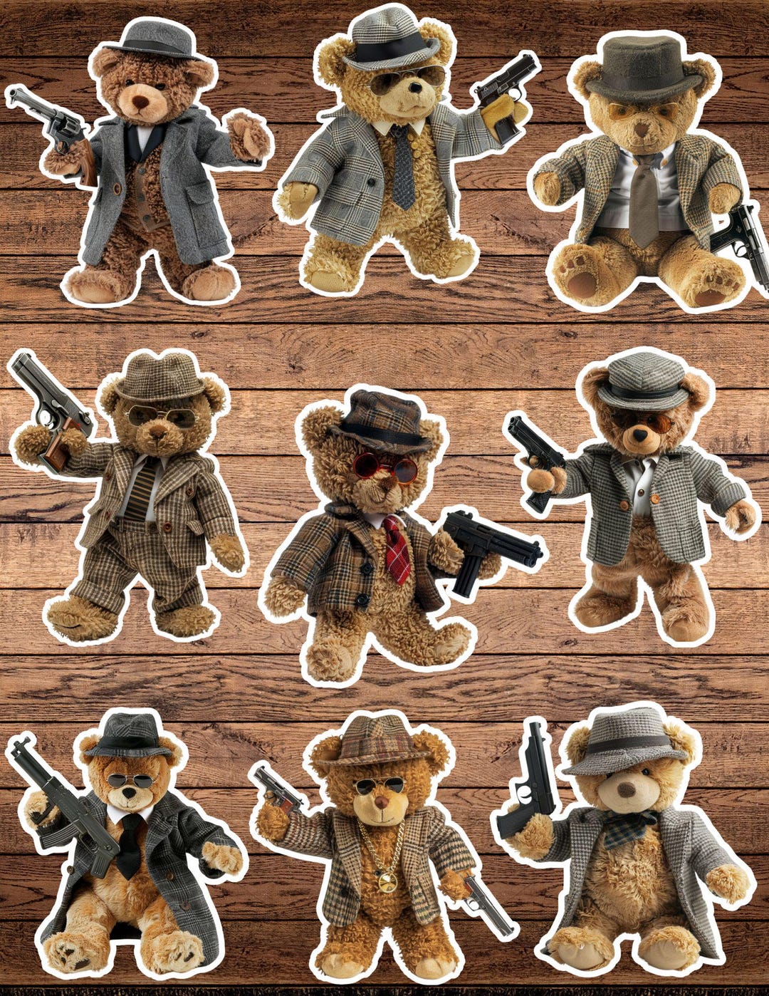 Gangster Bear Die Cut Vinyl Sticker Set – for Notebook, Laptop, Water ...