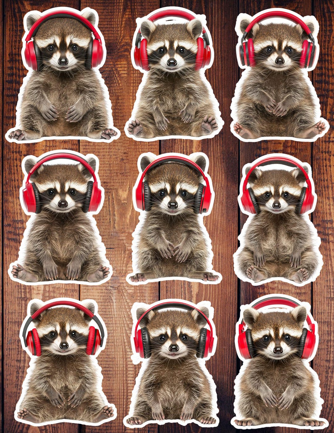 Raccoon Red Headphones Sticker Set | Funny Sticker | Laptop Sticker ...