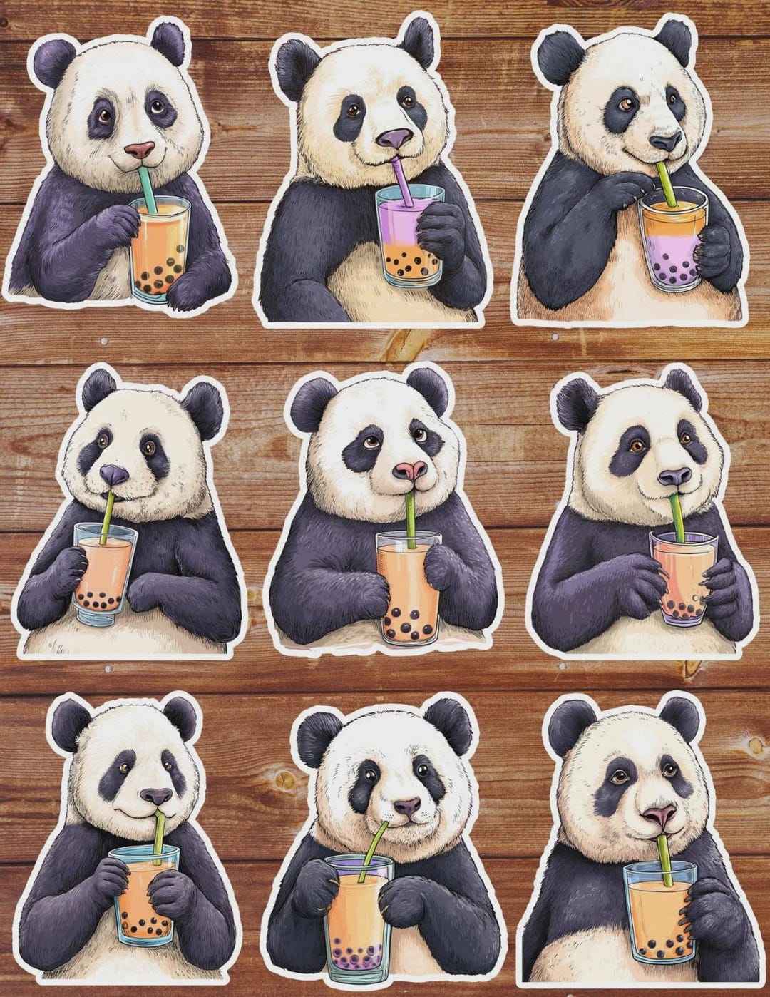 Boba Drinking Panda Vinyl Die Cut Sticker Set | Funny Sticker | Laptop ...