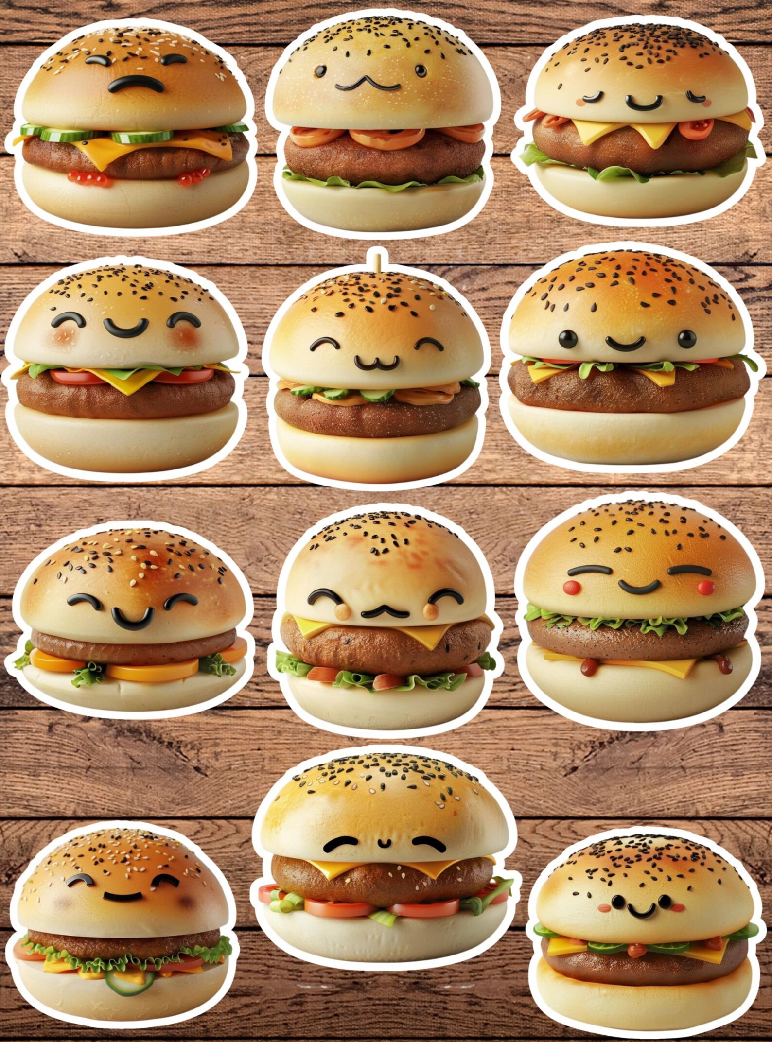 Cute Hamburger Die Cut Vinyl Sticker Set – for Notebook, Laptop, Water ...