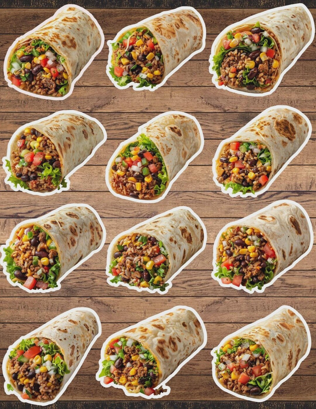 Burrito Die Cut Vinyl Sticker Set – for Notebook, Laptop, Water Bottle ...