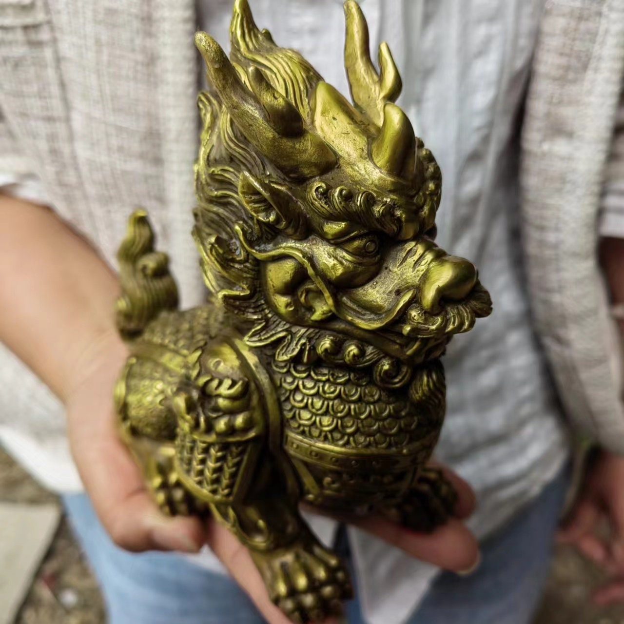 Pair Copper Qilin Statue qi Lin Figurine,the Sacred Dragon Horse in ...