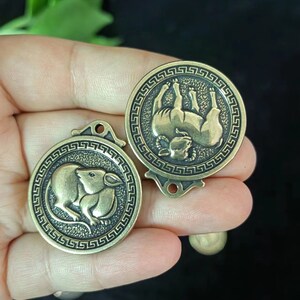12-piece Set Chinese Zodiac Brass Pendant Metal Amulet Magic - Etsy