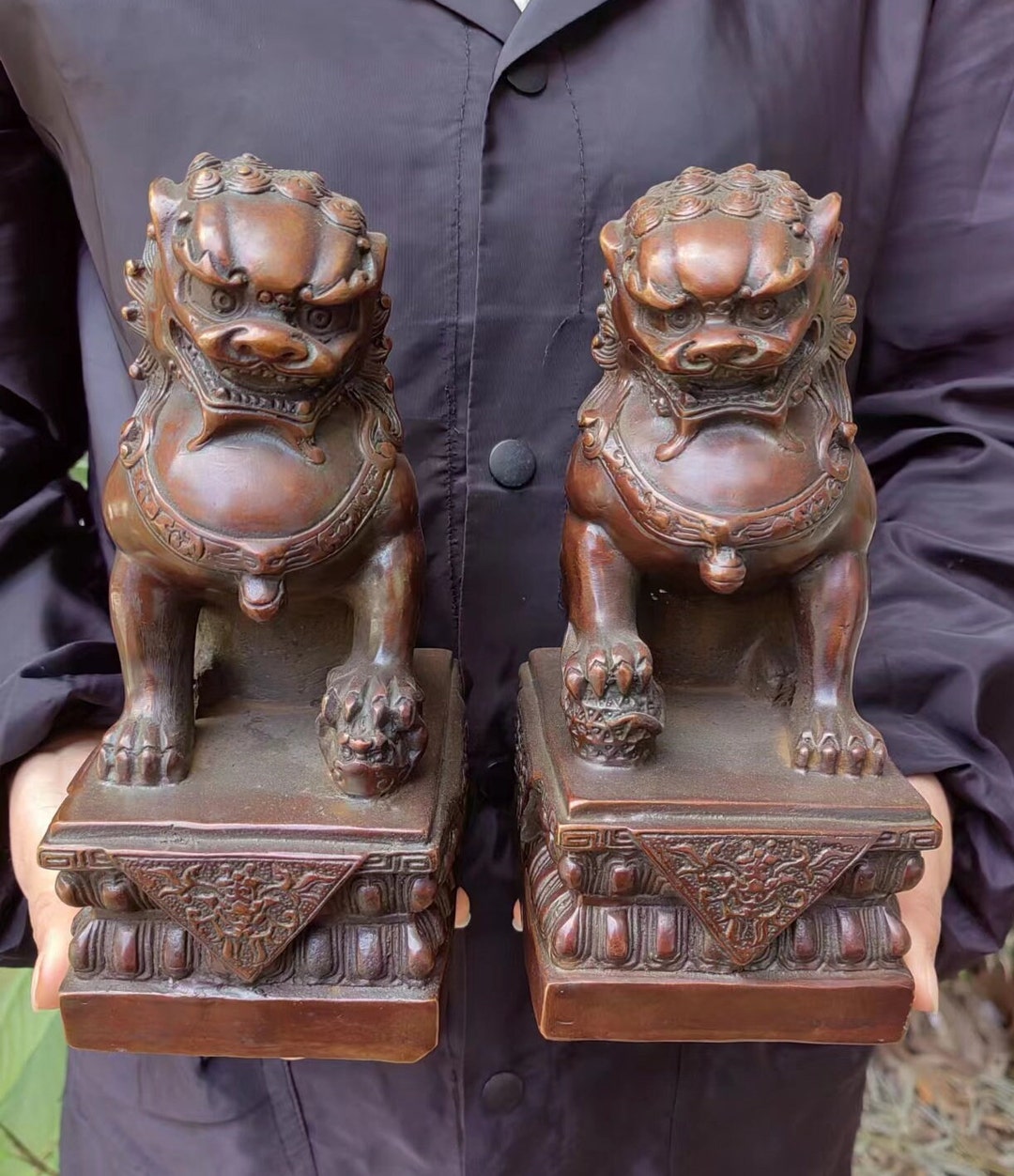 Pair Copper Evil Fu Foo Dog Lion Statue Pair Signed,old Antiques ...