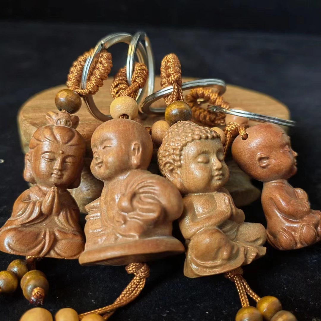 Send One Random Peach Wood Carving Shakyani Buddha Keychain Hanging ...